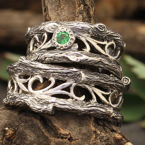 Matching Twig Wedding Bands Tree Branch Rings Sterling | Etsy