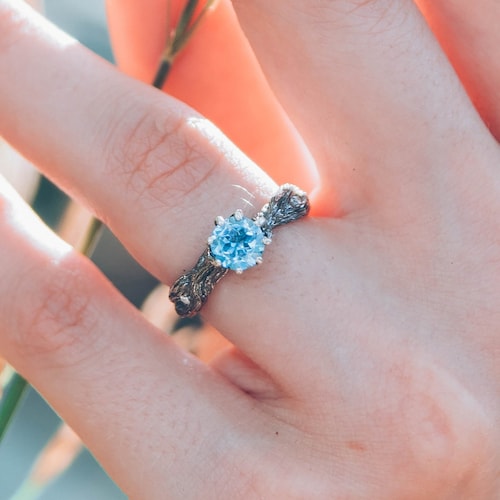 Sterling Silver Branch Engagement Ring With Topaz Unique Twig - Etsy
