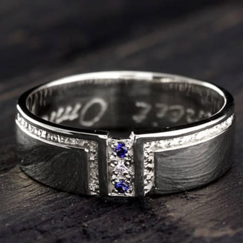 Men's Diamond and Sapphire Wedding Band Sapphire Wedding | Etsy