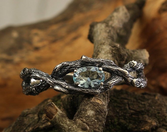 Braided Branch Engagement Ring With Topaz, Twig Topaz Ring in Silver ...