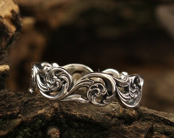 Women's Vintage Style Vine Wedding Band, Vine Wedding Band, Nature ...