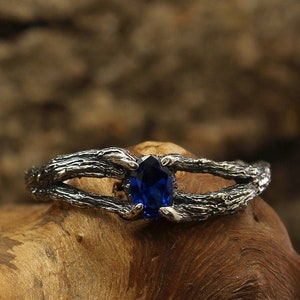 Double Branch Sapphire Engagement Ring, Tree Small Ring With Oval ...