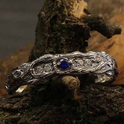 Tree Bark and Stumps Silver Wedding Band Unusual Tree Wedding | Etsy