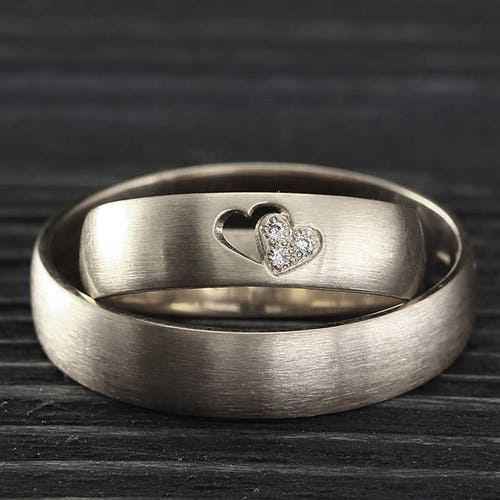 Diamond Silver Wedding Band Set Simple Wedding Rings His and - Etsy