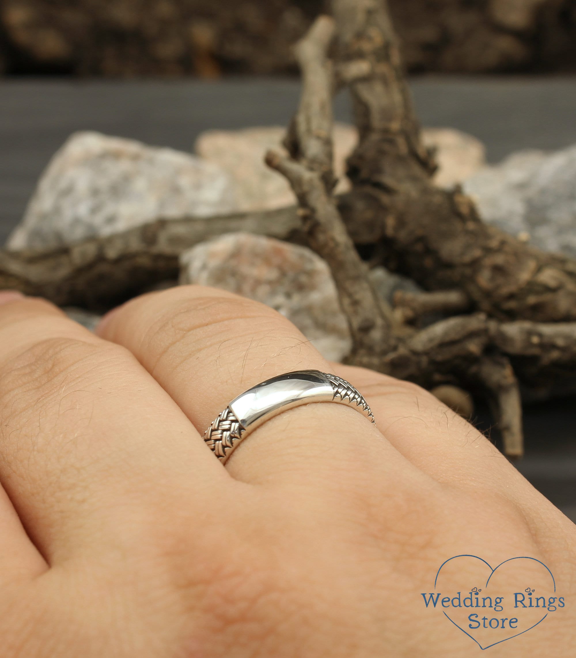 Simple and Knit Wedding Band Braided Sterling Silver Ring - Etsy