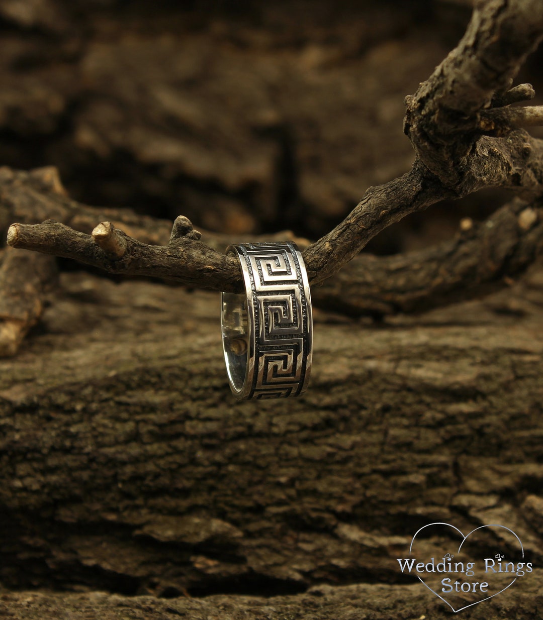 Greek Key Sterling Silver Wedding Band, 10mm Wide Silver Ring, Durable ...