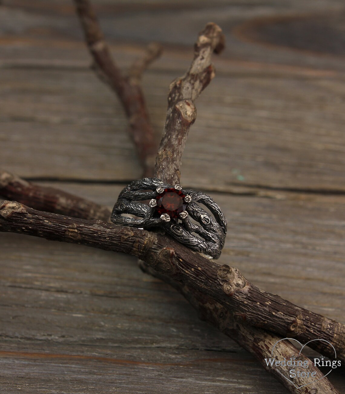 Unusual garnet branch engagement ring Twisted branch ring | Etsy