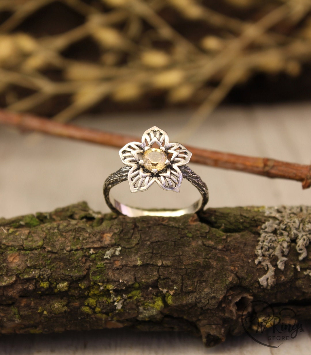 Dainty Daffodil Birth Flower Ring With Citrine — Silver Nature ...