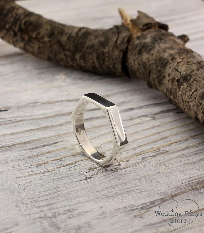 Hexagon Ring 5mm Hex Nut Ring Hexagon Wedding Band Silver - Etsy