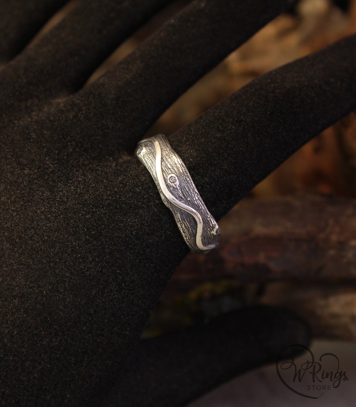 Unusual wave and tree bark silver band Wavy line on a tree | Etsy