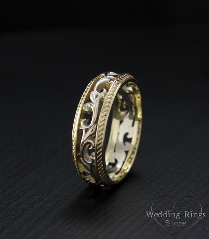 Vintage style wedding band Filigree wedding ring Nature | Etsy