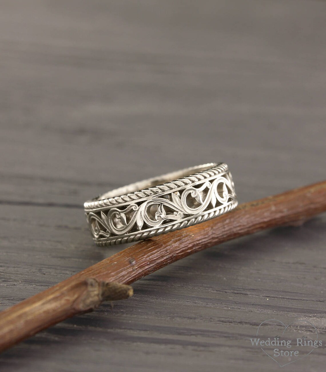 Vintage style vine wedding band in silver Filigree wedding | Etsy