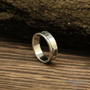 Heartbeat Wedding Ring Men - Sterling Silver Heart Ring Band - Pulse ...