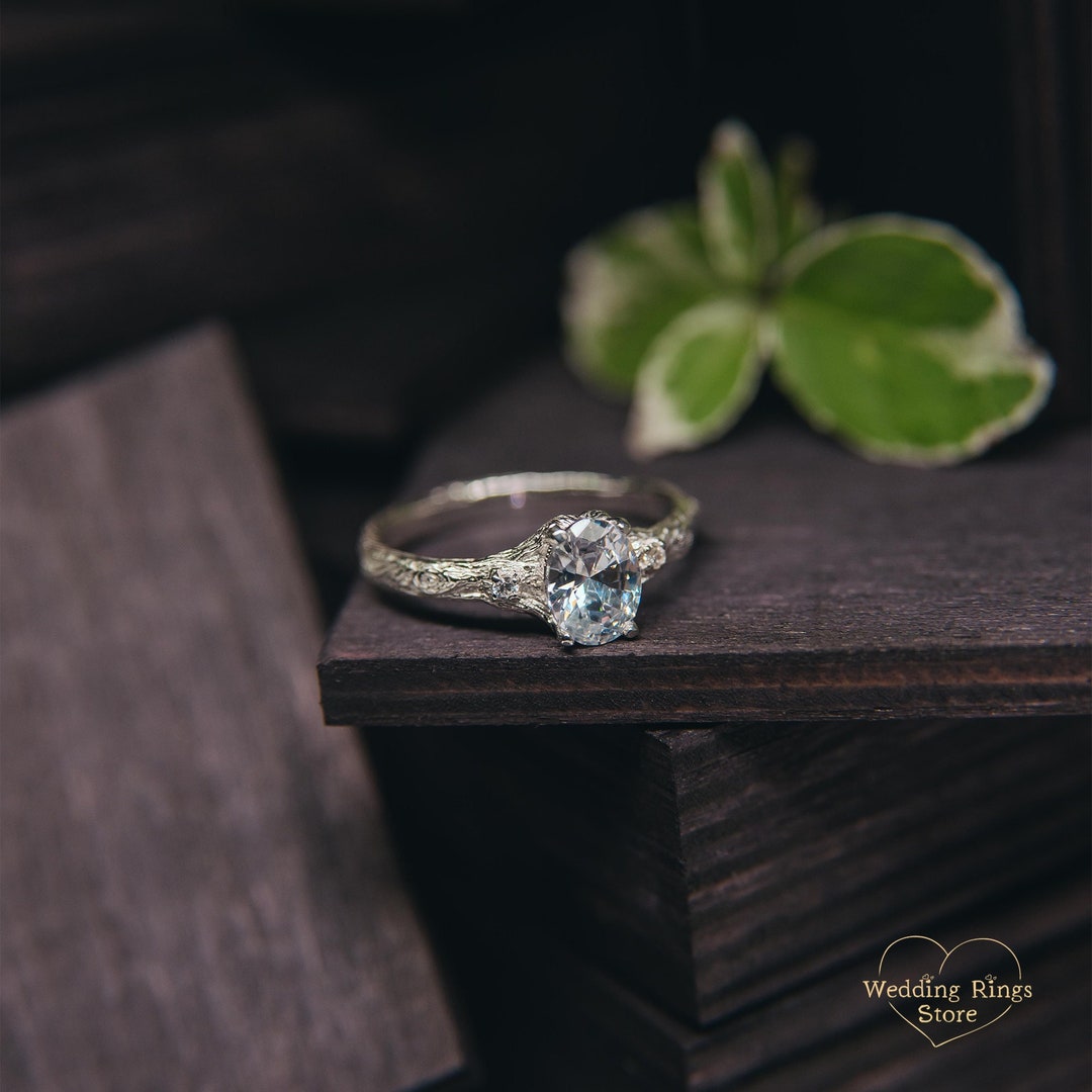 Oval Diamond Engagement Promise Ring, Sterling Silver Gemstone ...