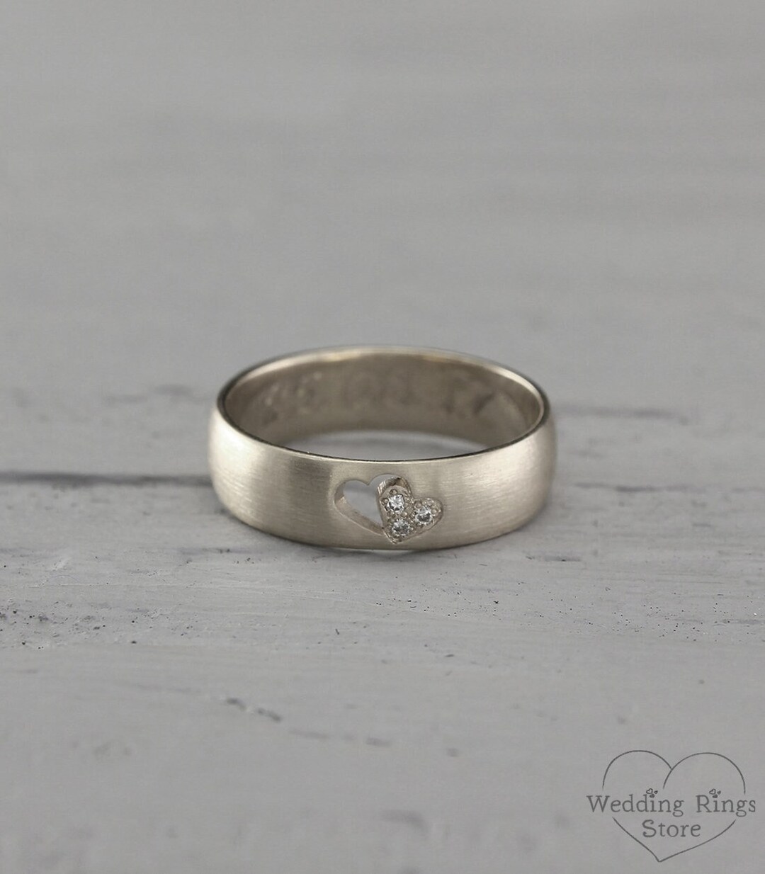 Diamond Heart Wedding Band, Diamond Silver Wedding Band, Heart Wedding ...
