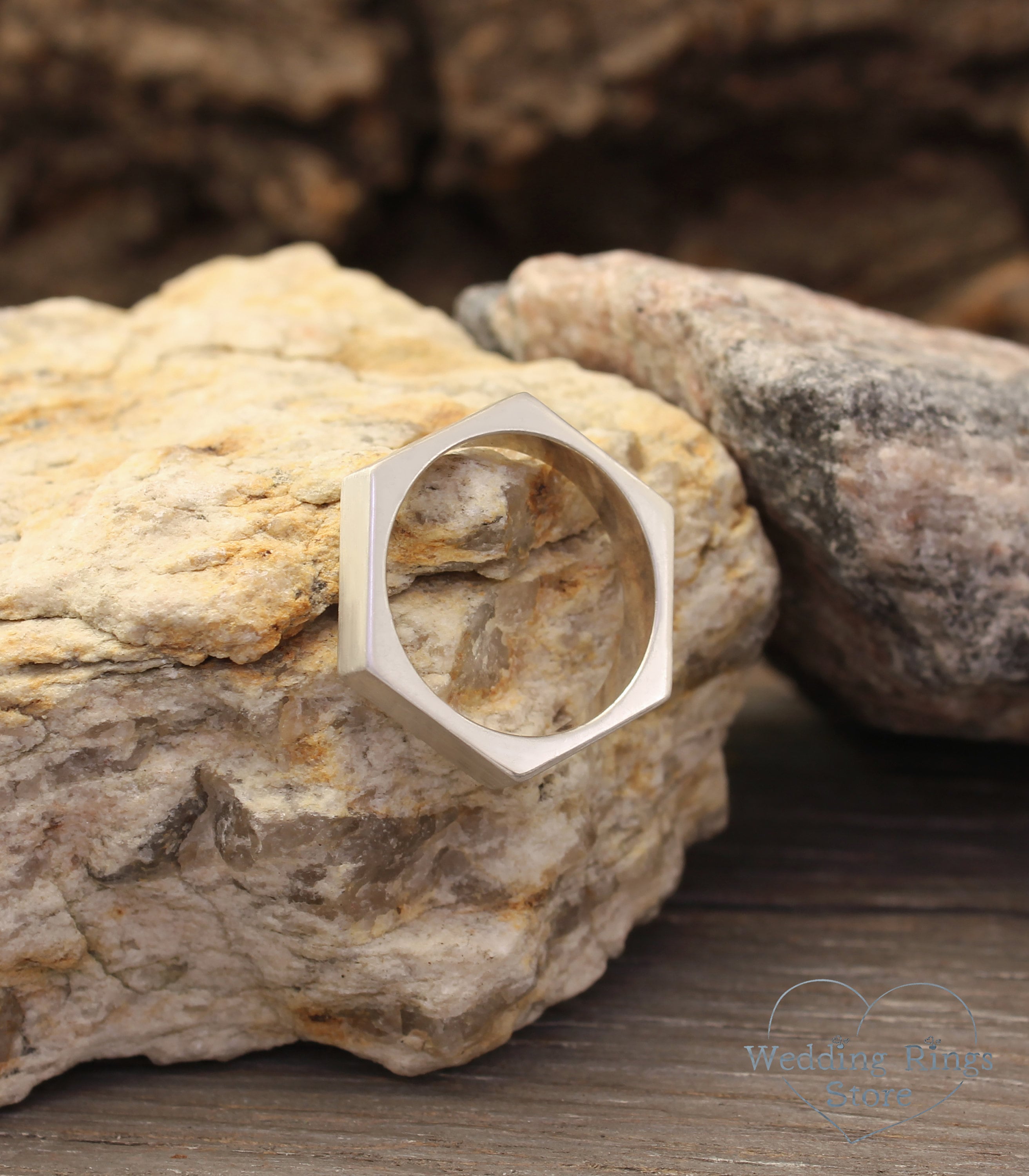 Hexagon Sterling Silver Wedding Ring Men's Hexagon Matte | Etsy