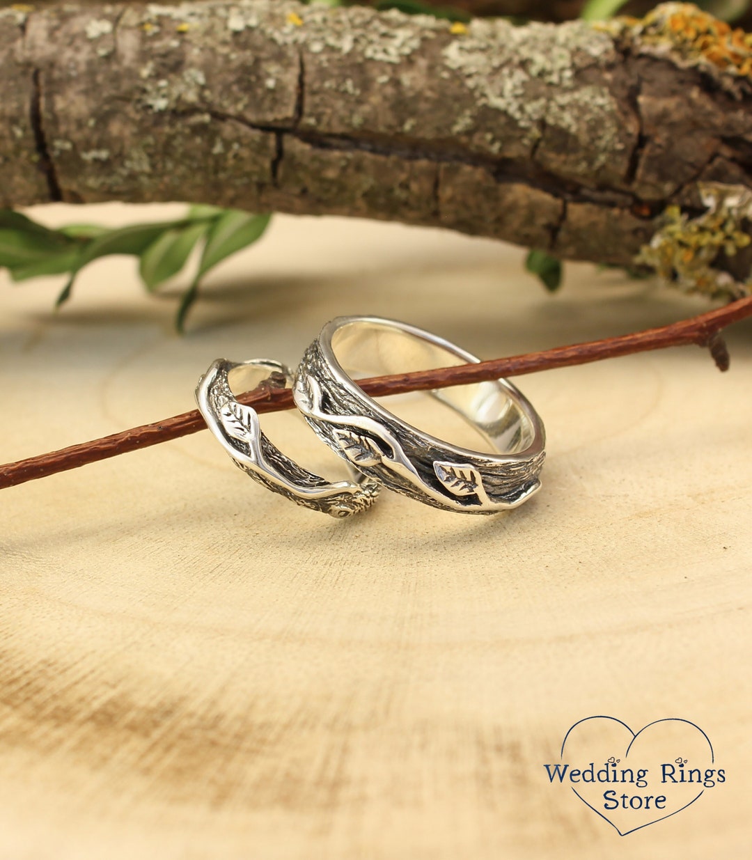 Leaves on a Tree Matching Couple Rings Set — Forest Nature Unique ...