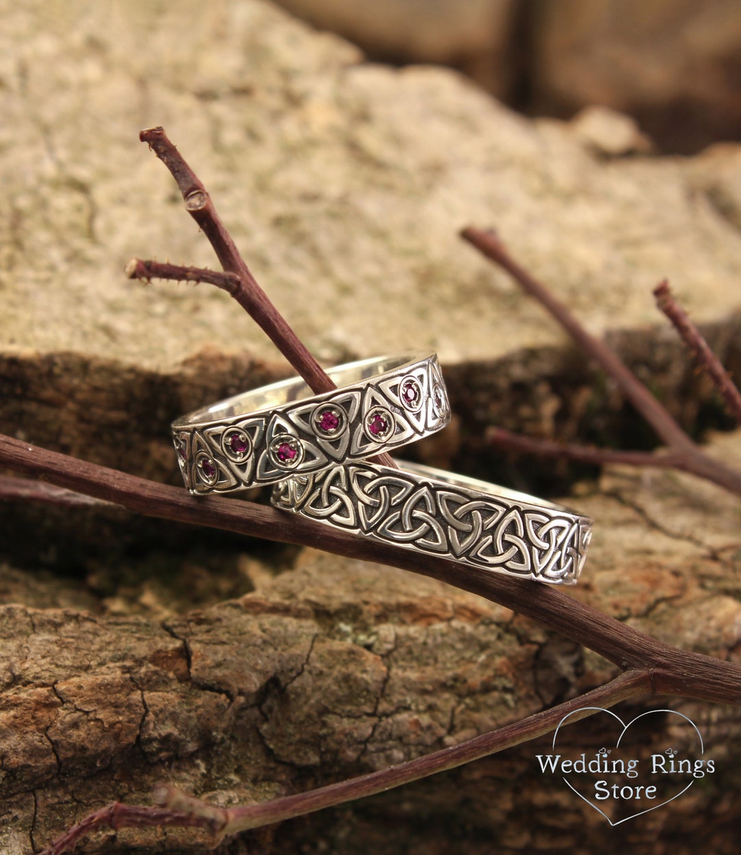 Silver Celtic Matching Wedding Rings, Infinity Triquetra Couple Wedding ...
