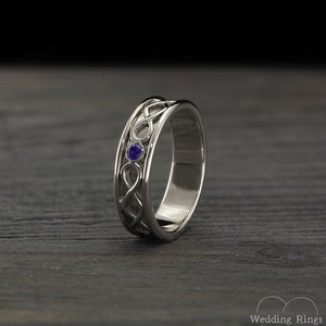 Mens Infinity Wedding Band With Sapphire, Infinity Silver Wedding Band ...