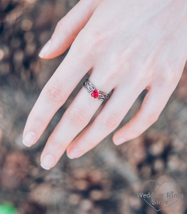 Infinity Branch Engagement Ring With Ruby Dainty Twig - Etsy