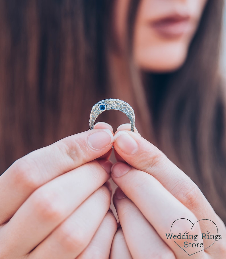 Unique Lava Ring With Sapphire Sterling Silver Hammered Ring - Etsy