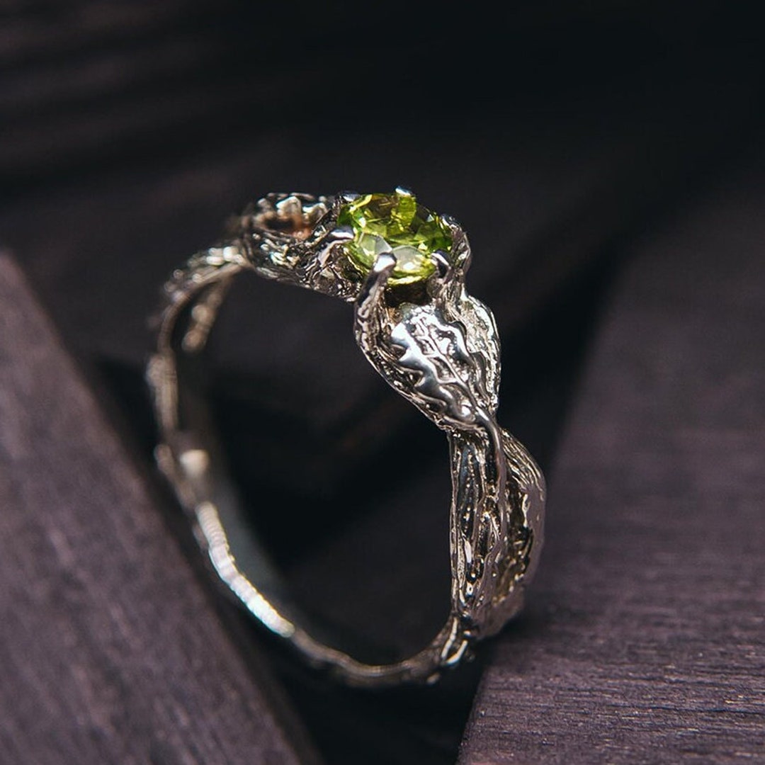 Natural Peridot Oak Leaf Ring Sterling Silver for Girlfriend - Autumn ...