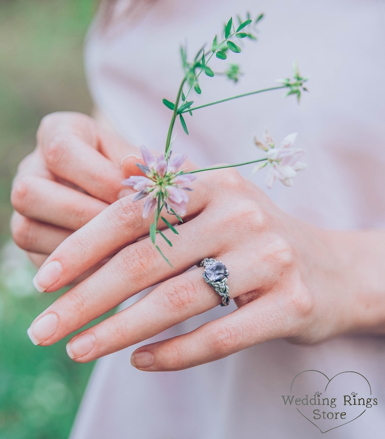 Braided Branch Silver Ring With Alexandrite, Leaves on the Twig Ring ...