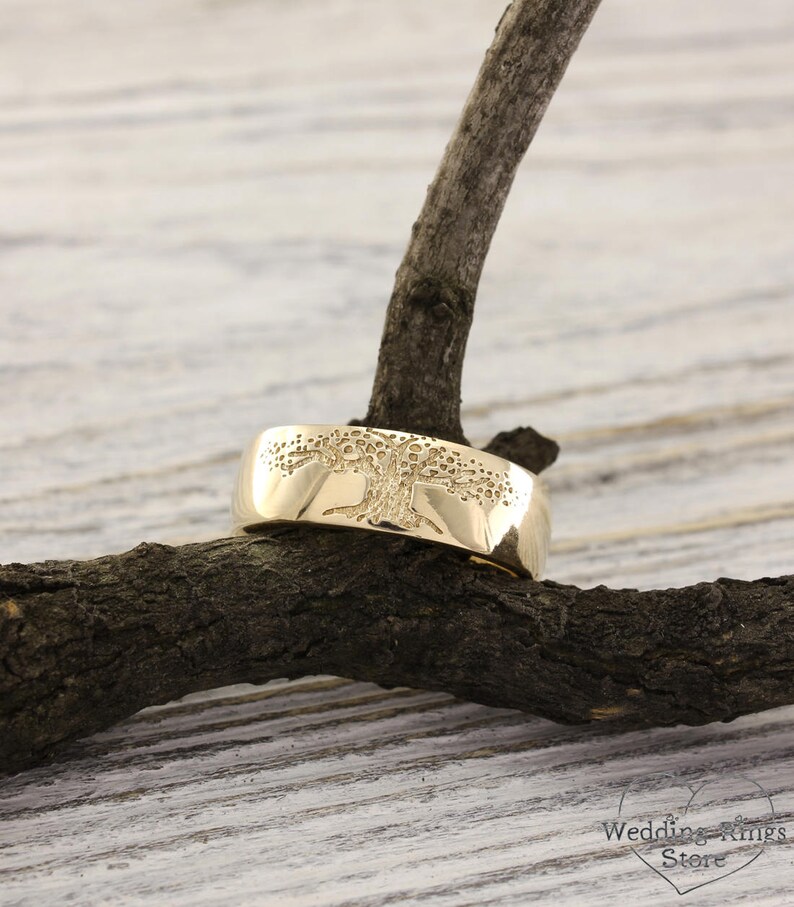 Tree Men's Wedding Band, Family Tree Wedding Ring, Men's Yellow Gold ...