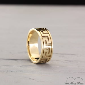 Greek Wedding Band in 14k Yellow Gold, 7mm Greek Wedding Band, Antique ...