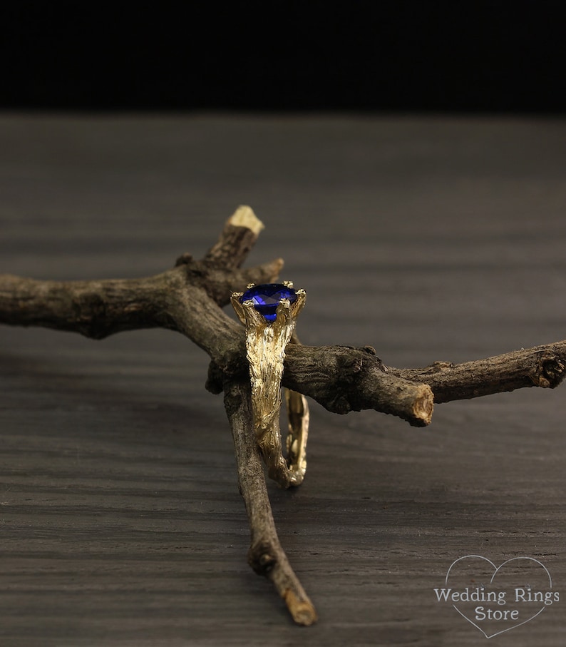 Exclusive branch engagement ring in 14k solid yellow gold | Etsy