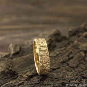 Tree Bark Gold Band, Tree Wedding Ring, Men Tree Band, Unique Womes ...