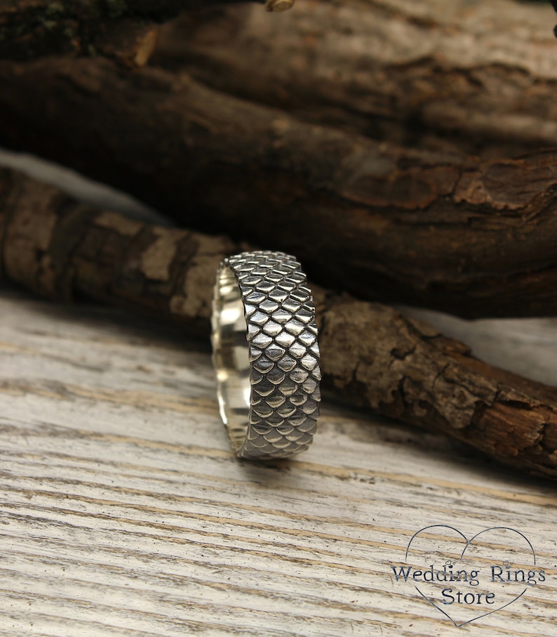 Fish Scales Ring Unique Men's Band Sterling Silver Band - Etsy