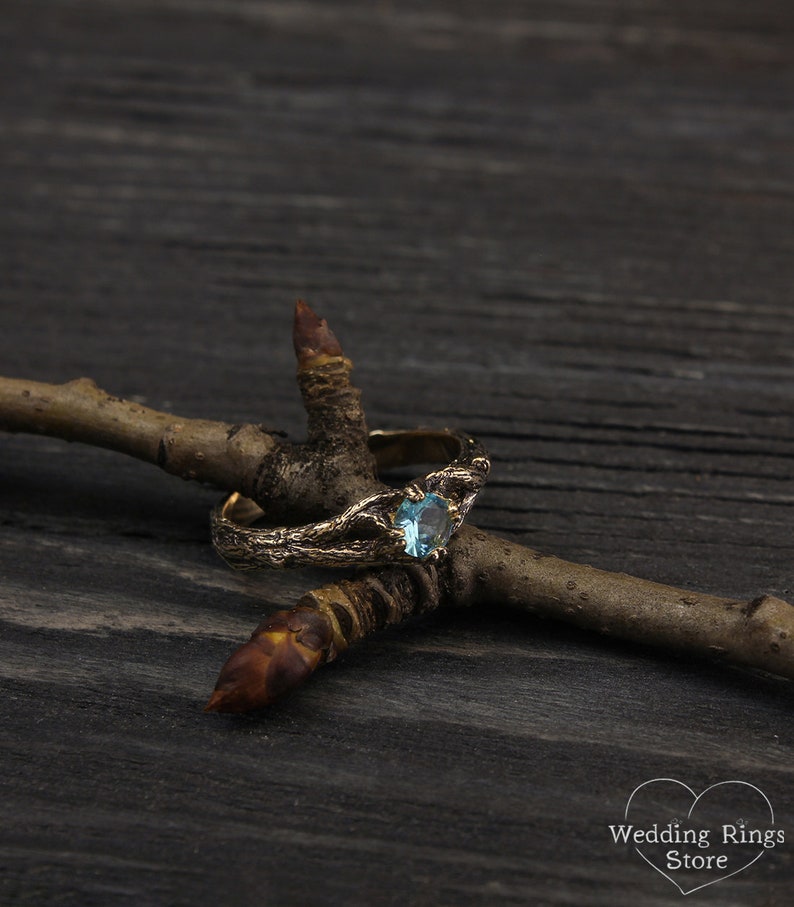 Branch engagement ring with Topaz Women's branch gold | Etsy