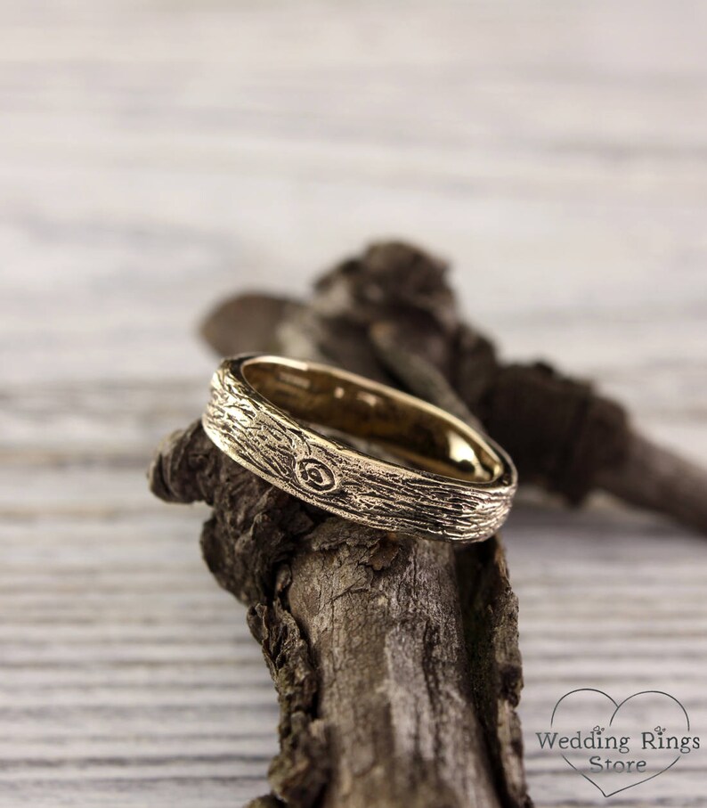 Tree Bark Ring Tree Gold Wedding Band Bark Wedding Band | Etsy