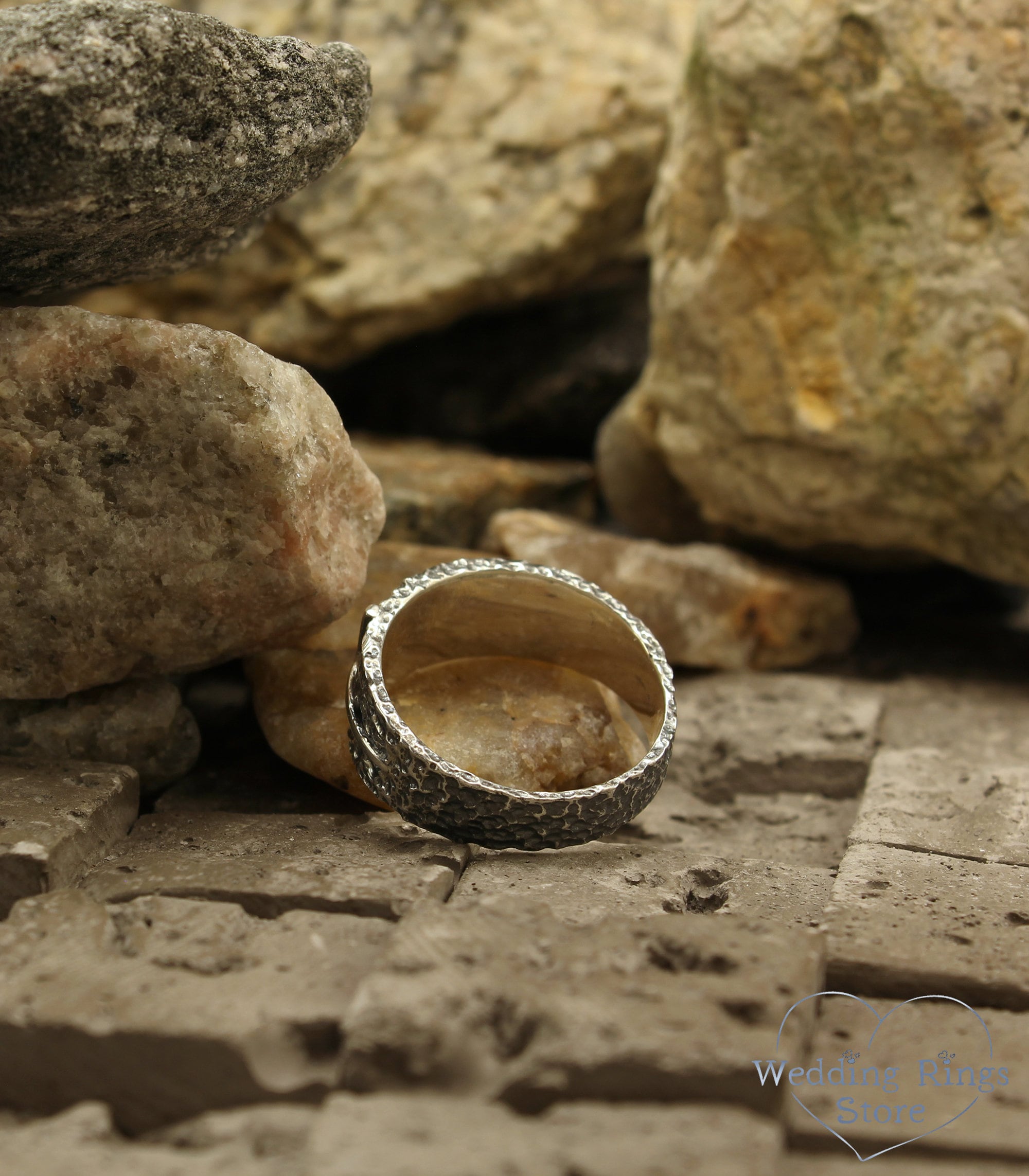 Wide hammered wedding band with cross Cross wedding ring | Etsy