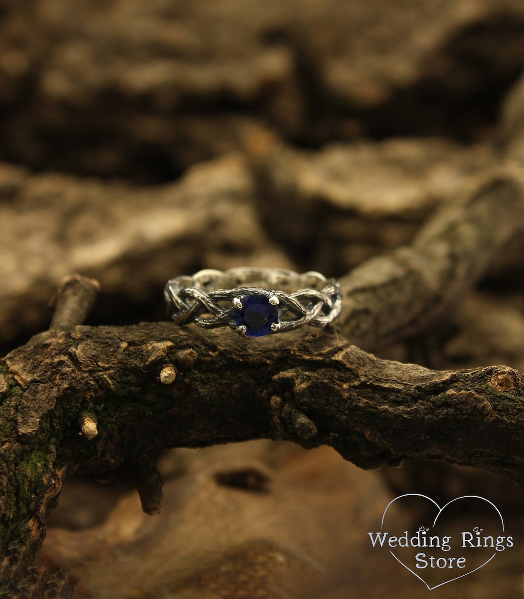 Braided Twigs Engagement Ring With Sapphire, Branch Engagement Ring in ...