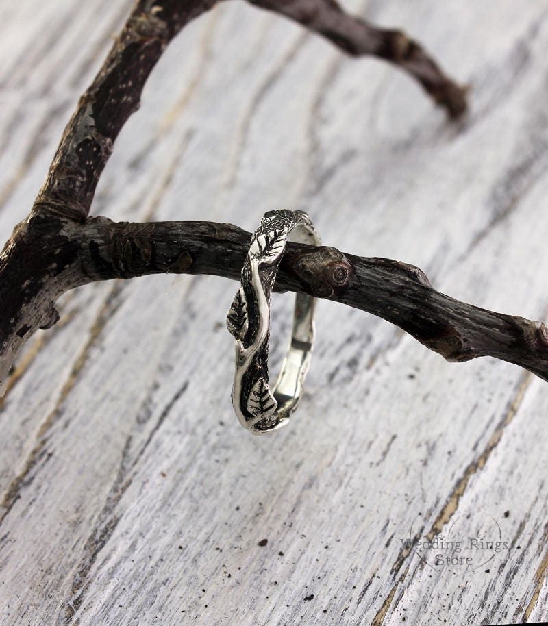 Branch Ring, Nature Wedding Ring, Leaves Wedding Band, Silver Rustic ...