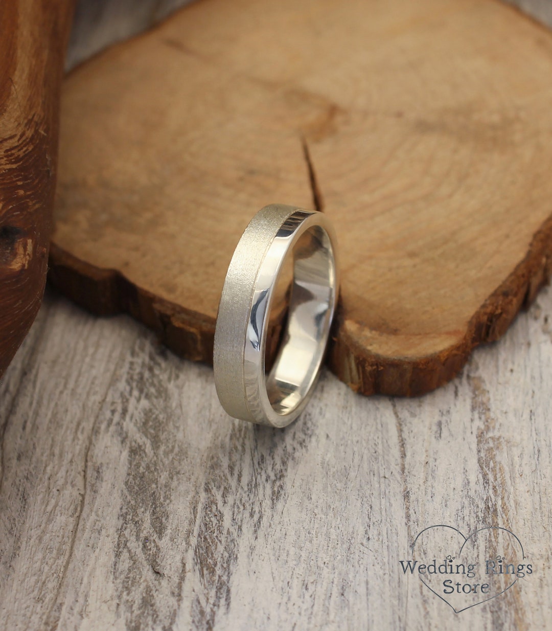 Shiny & Matte Simple Silver Ring — Two-level Unique Mens Wedding Band ...