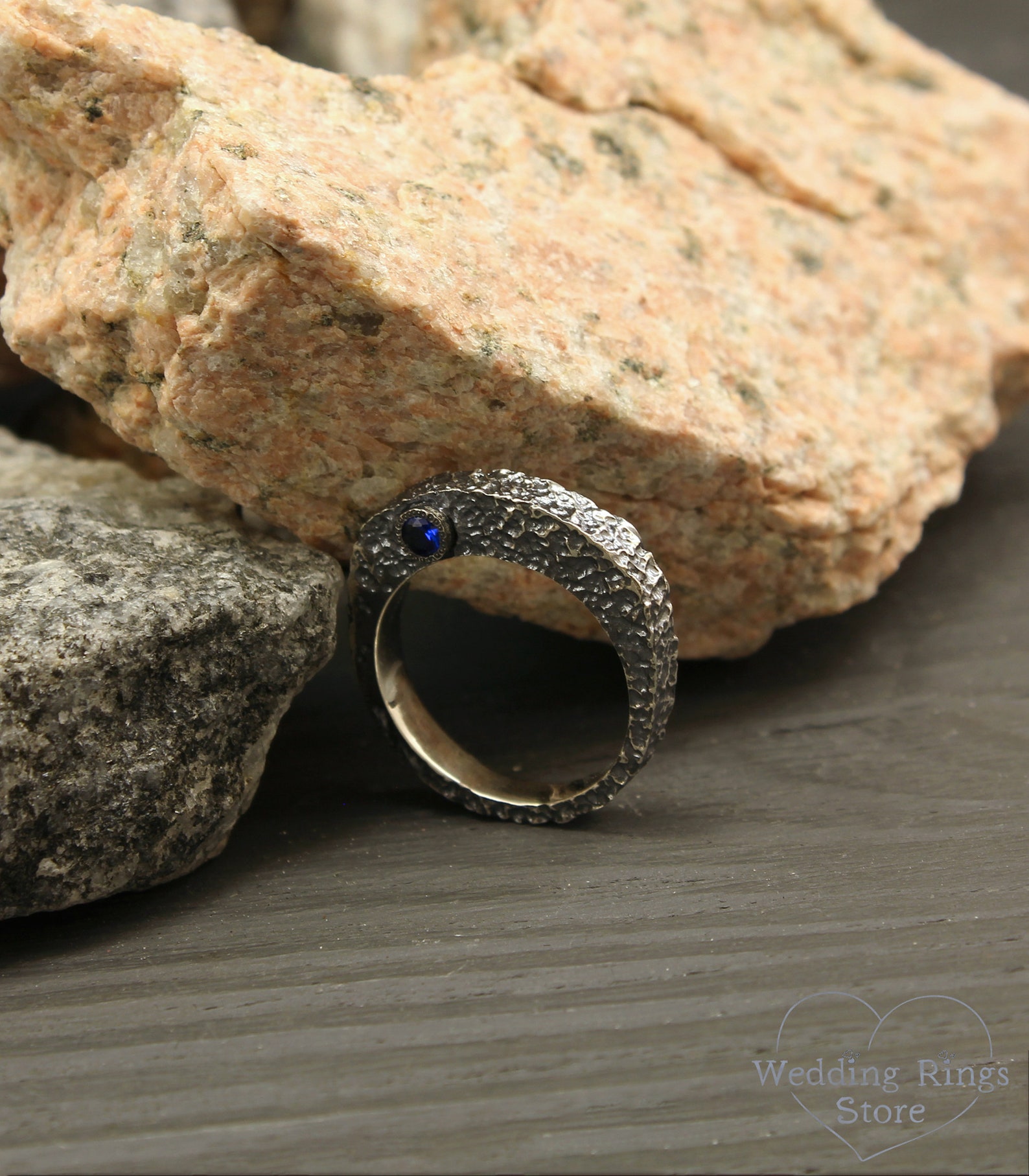 Unique Lava Ring With Sapphire Sterling Silver Hammered Ring - Etsy