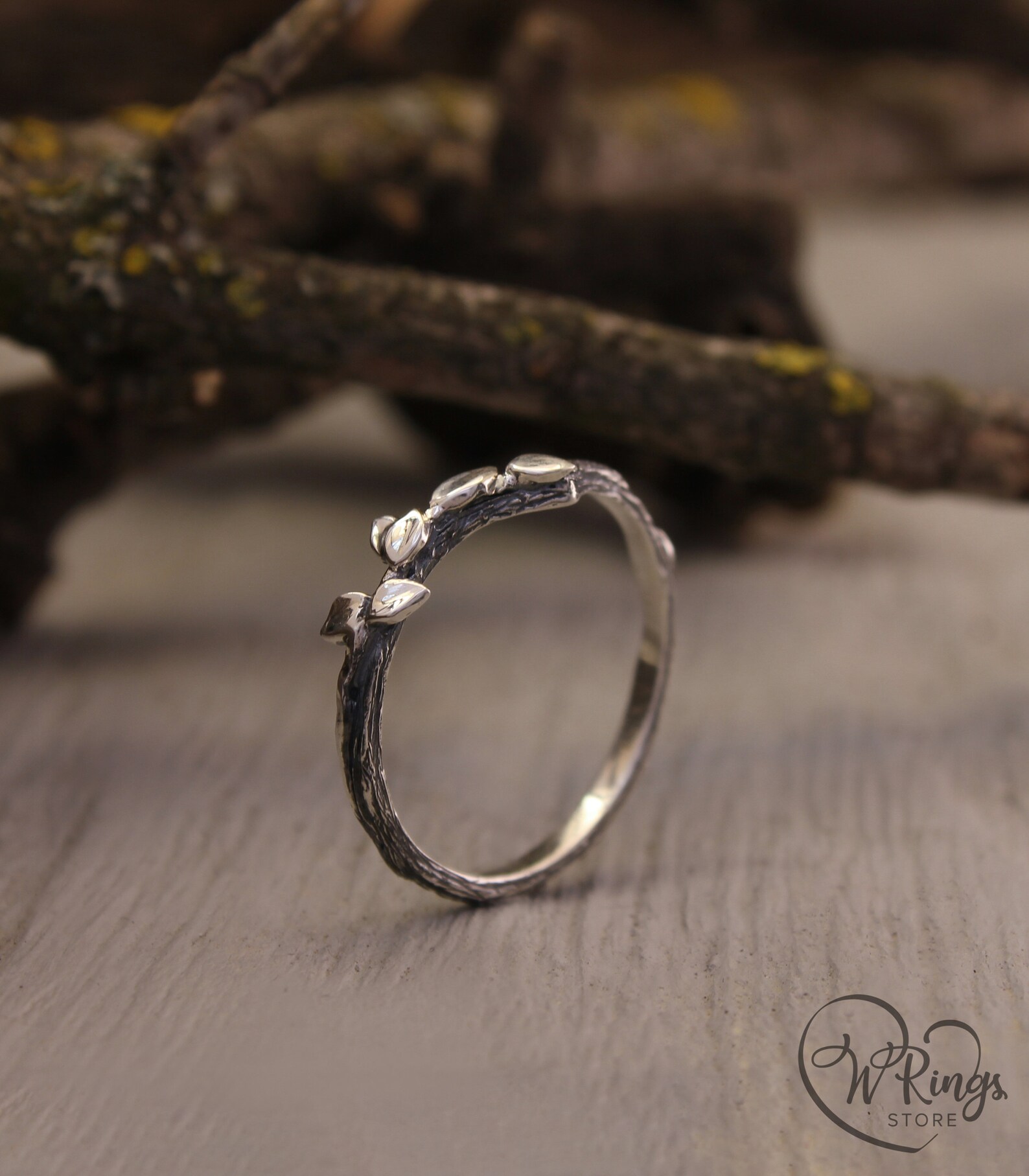 Tiny Leaves on the Branch Silver Ring Delicate Chevron Cring - Etsy