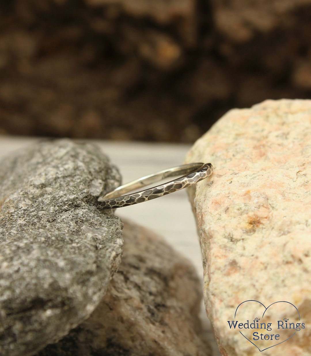 Tiny Hammered Silver Ring Band for Her, Ultra Thin Wedding Band for ...