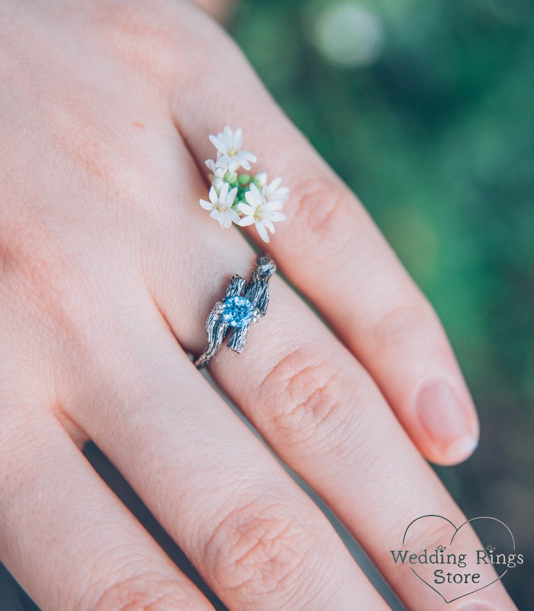 Two Branch Engagement Ring With Topaz, Twig Topaz Ring, Tree Engagement ...