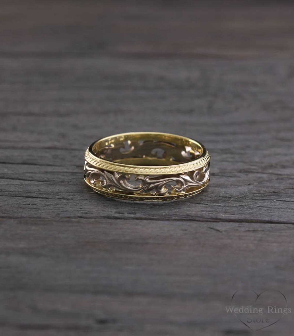 Vintage style wedding band Filigree wedding ring Nature | Etsy