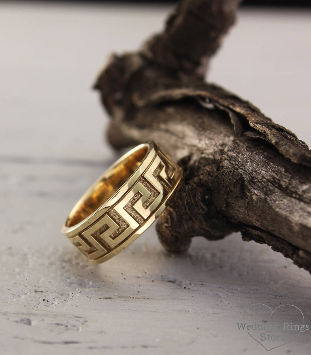 Greek Wedding Band in 14k Yellow Gold, 7mm Greek Wedding Band, Antique ...