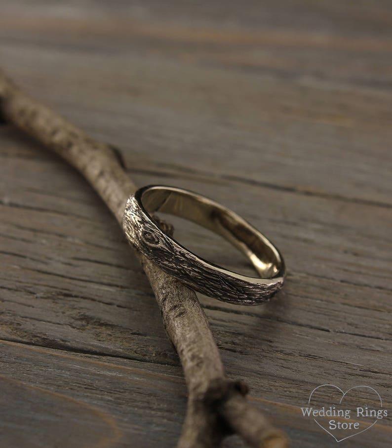 Tree Bark White Gold Wedding Band, Tree Gold Ring, Bark Wedding Band ...