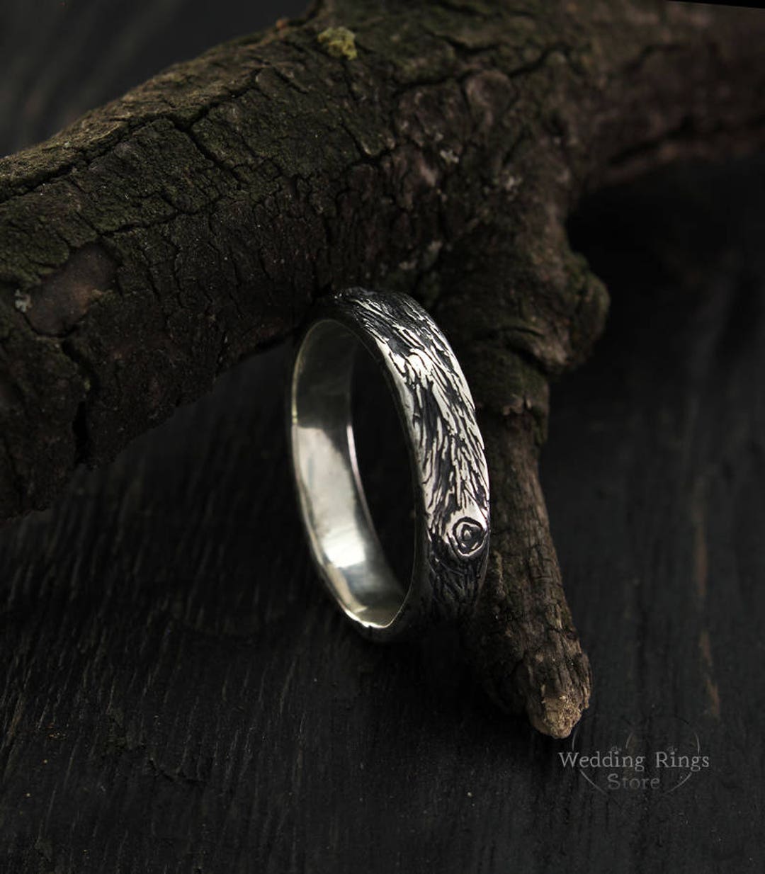 Tree Sterling Silver Band, Tree Bark Wedding Ring, Nature Wedding Ring ...