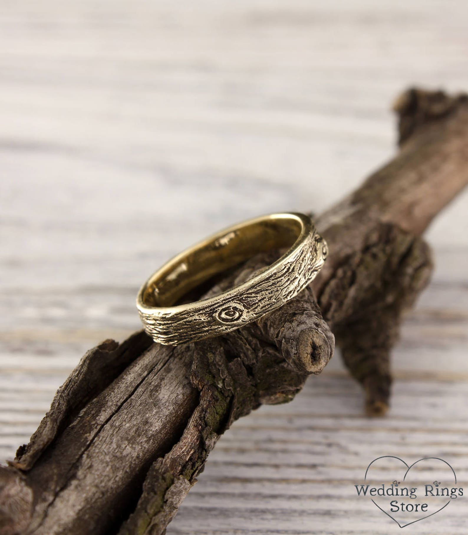 Tree Bark Ring, Tree Gold Wedding Band, Bark Wedding Band, Wild Nature ...