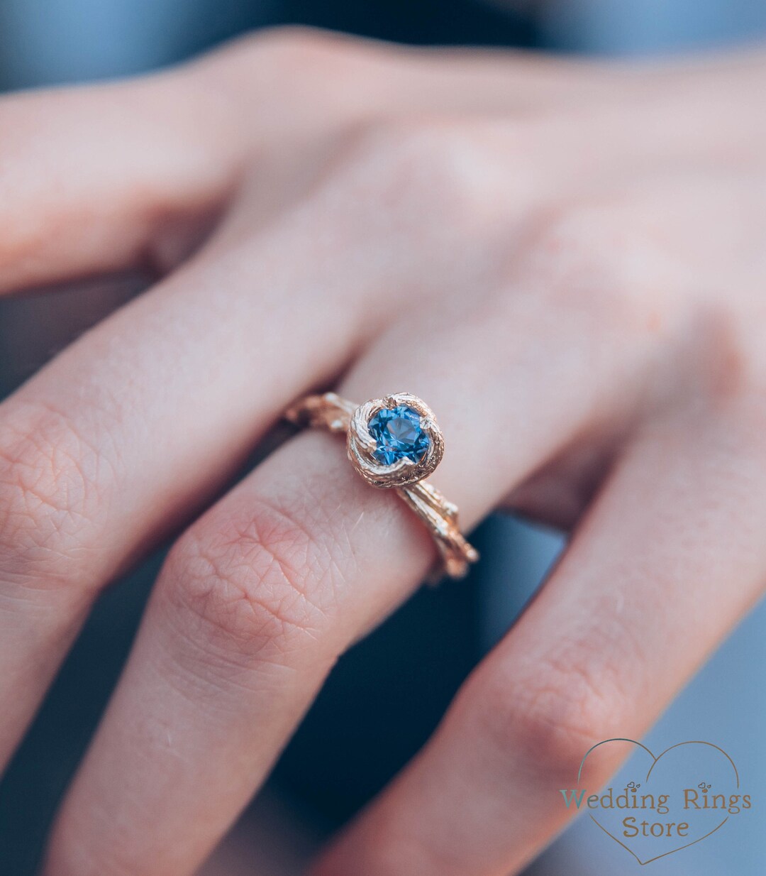 Braided Twig Ring in Yellow Gold With Tanzanite, Unusual Twisted Ring, Women's Branch Gold Ring ...