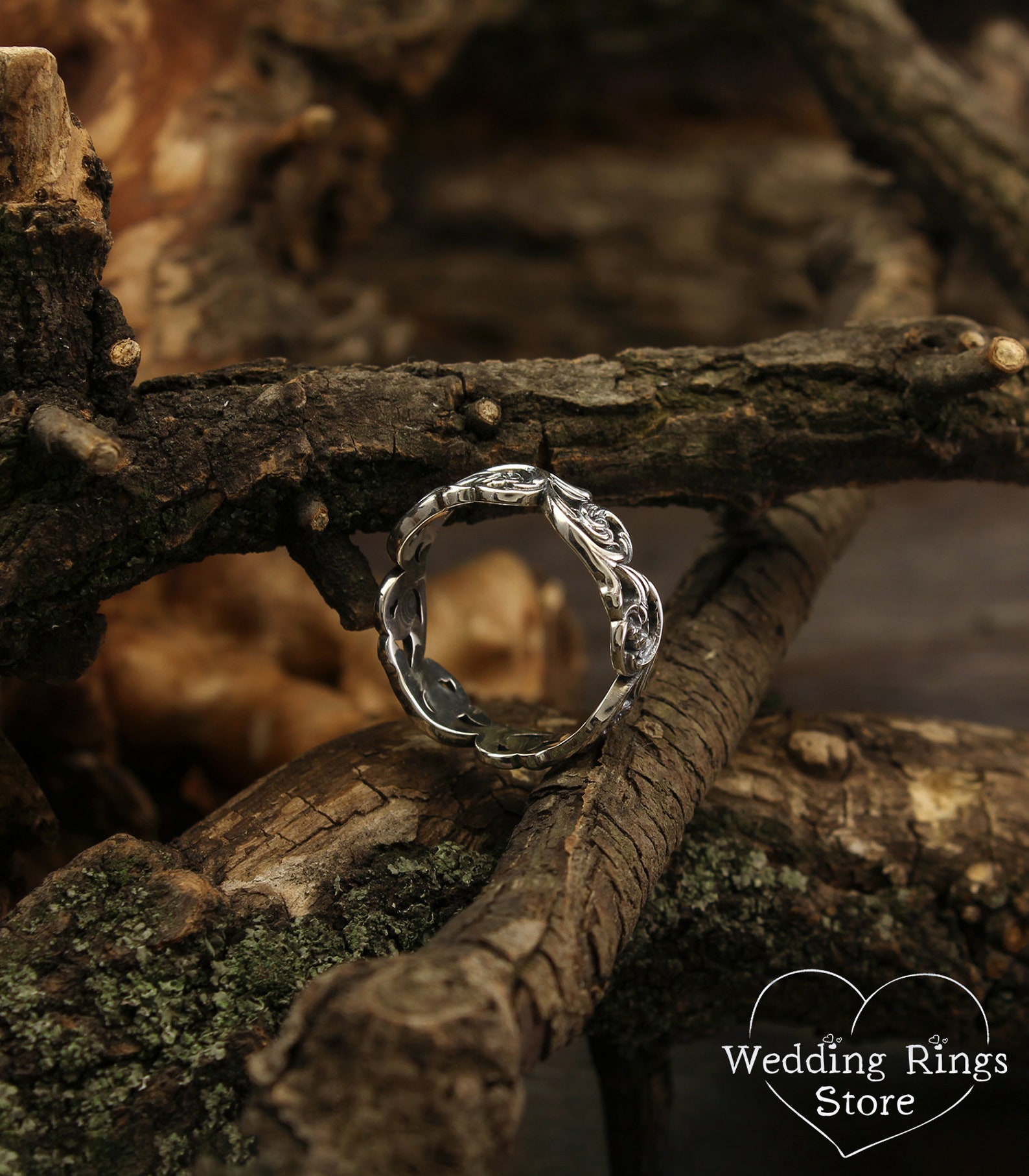 Women's Vintage Style Vine Wedding Band, Vine Wedding Band, Nature ...