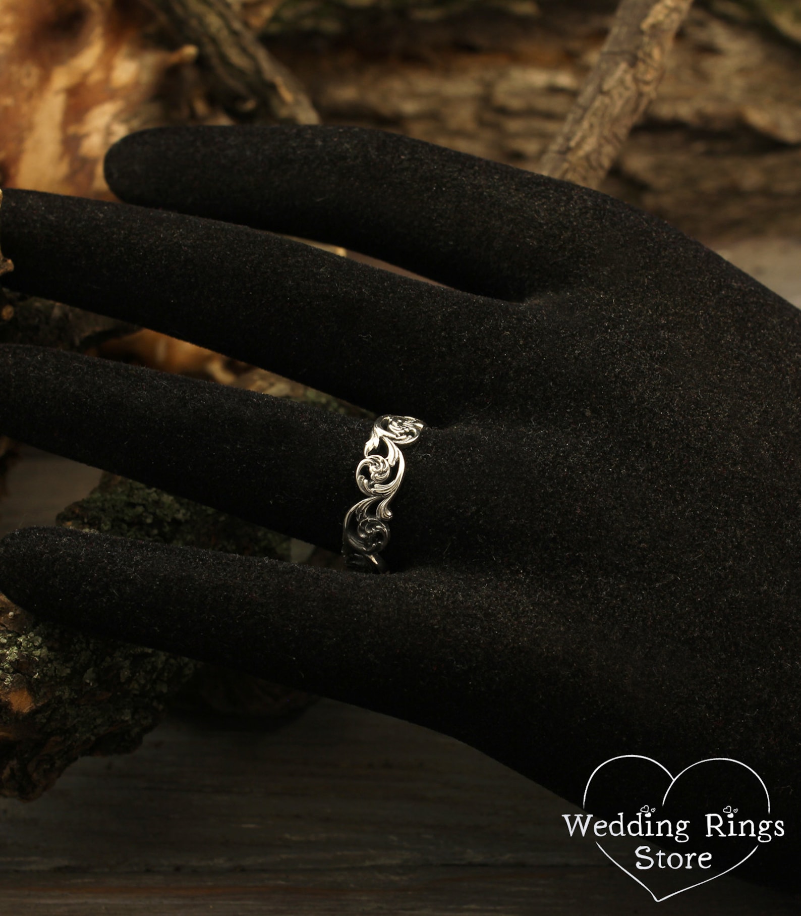 Women's Vintage Style Vine Wedding Band, Vine Wedding Band, Nature ...